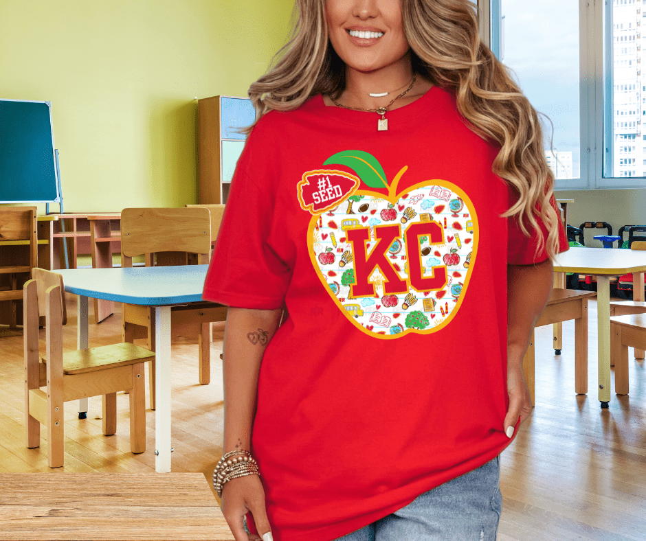 KC Apple School Icons WITH text in arrowhead Red Tee or Sweatshirt ...