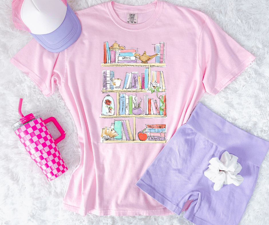 Princess Fairy Tale Book Shelves Light Pink Tee – The Red Rival