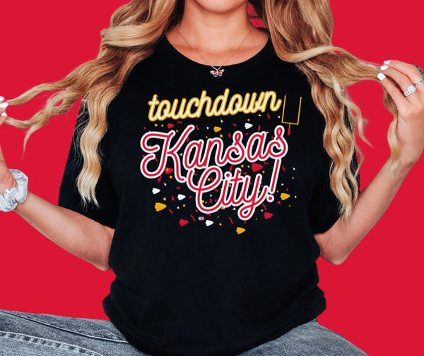 TOUCHDOWN KANSAS CITY CONFETTI BLACK TEE - The Red Rival