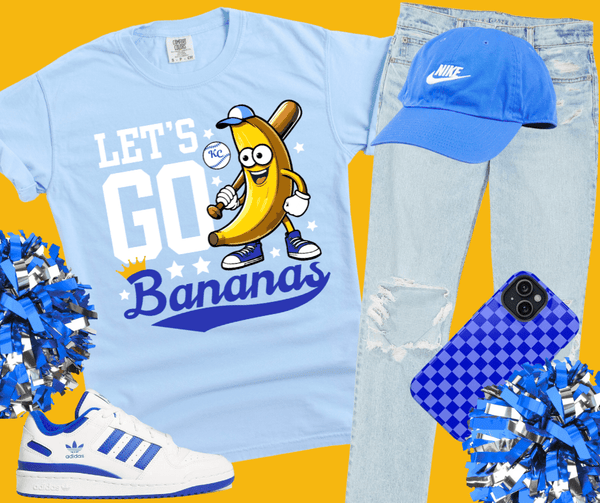 White/Royal Blue Let's Go Bananas Light Blue Graphic Tee - The Red Rival